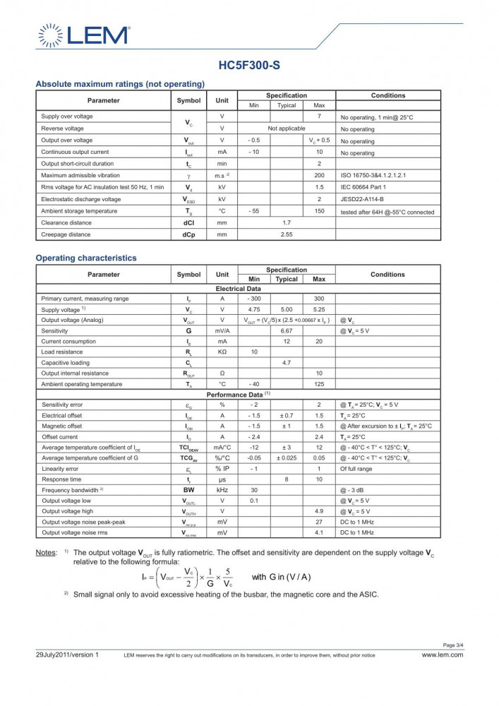 LEM HC5F300-S datasheet page 3