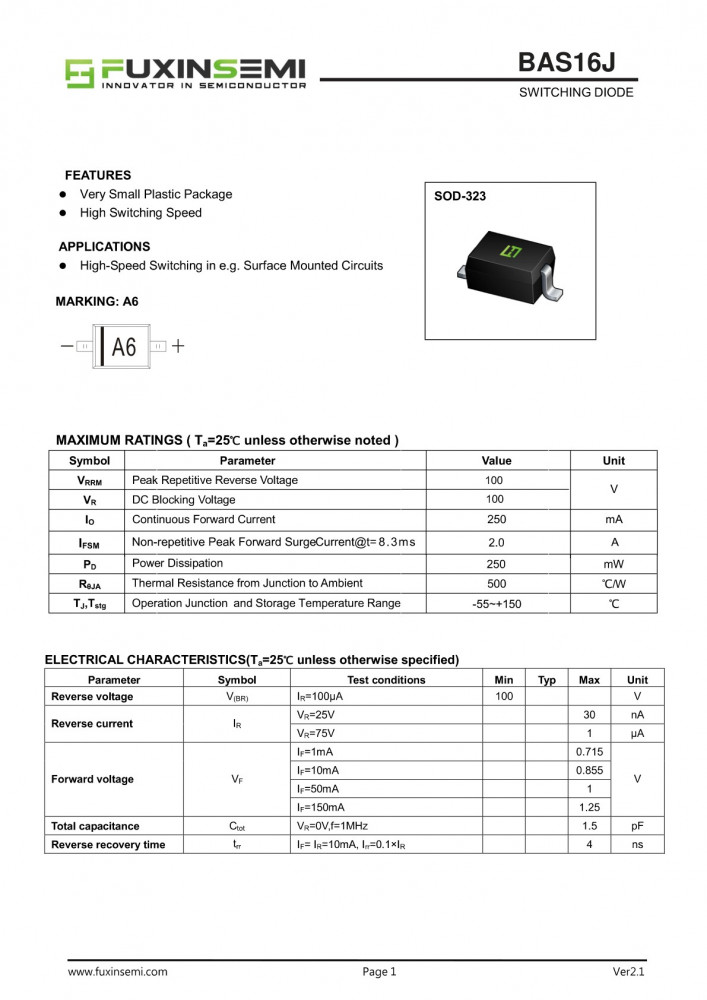 BAS16J datasheet page 1