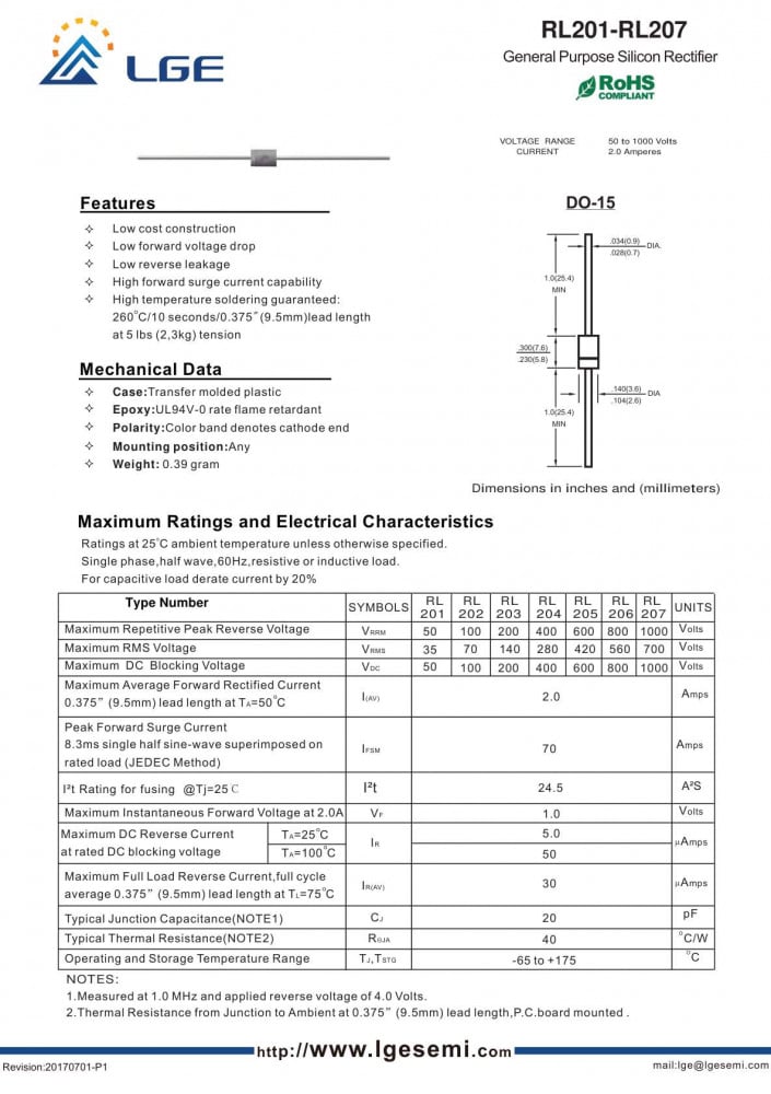 LGE RL203 datasheet page 1