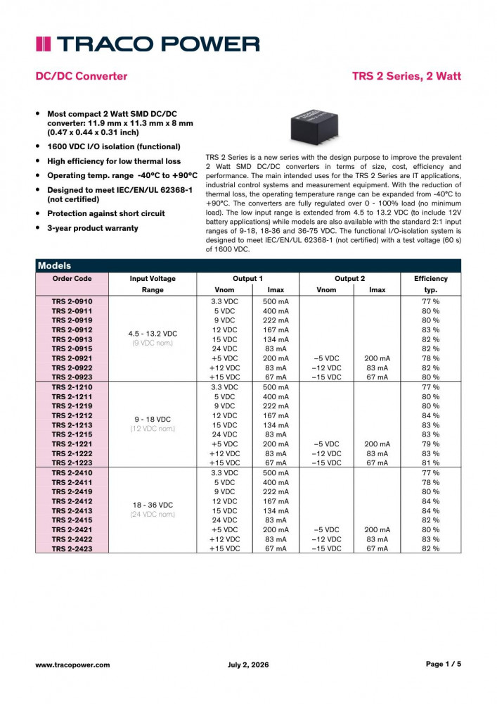 TRS 2 series datasheet page 1