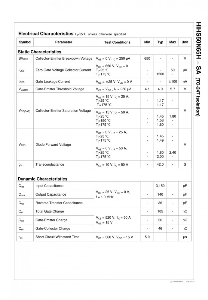 HIHS50N65H-SA datasheet page 2
