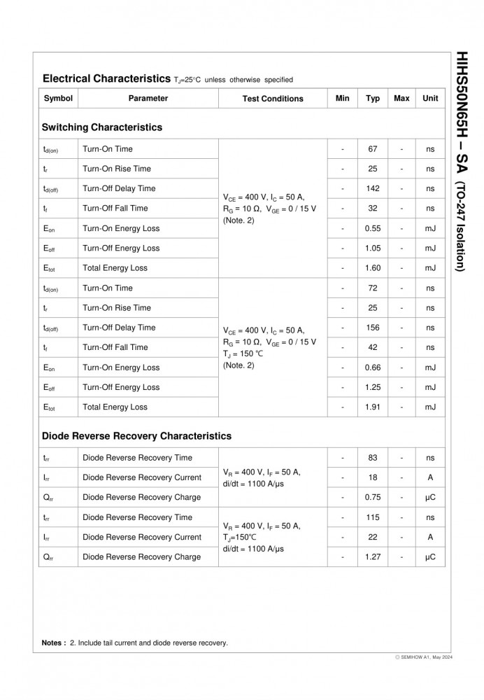 HIHS50N65H-SA datasheet page 3