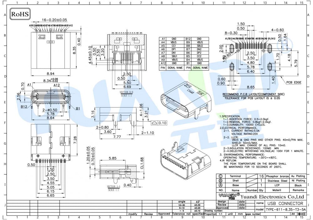 TYPE-611-8.35-T3-5A technical drawing page 1