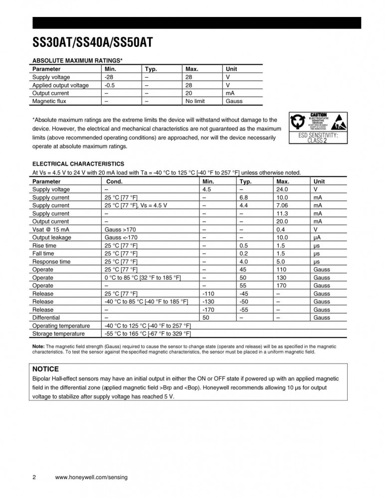 Honeywell SS30AT product sheet page 2