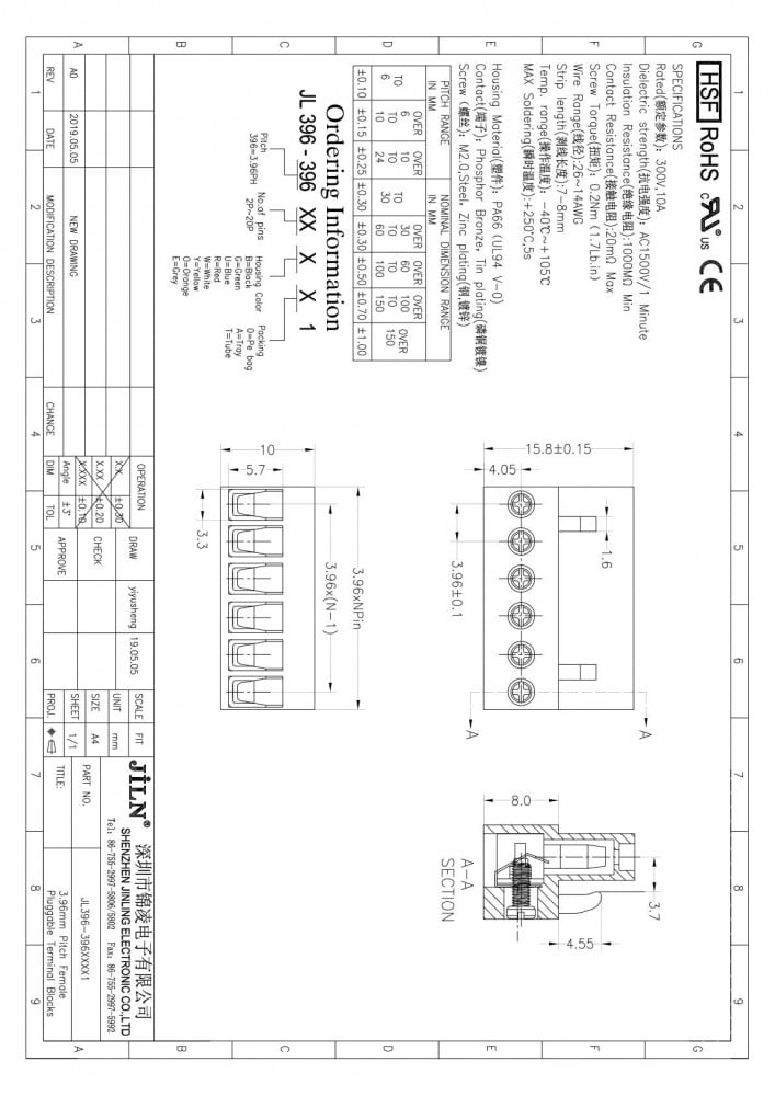 JILN JL396-39608O01 technical drawing