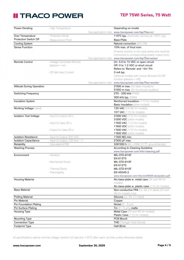 TEP 75WI Series technical document page 4