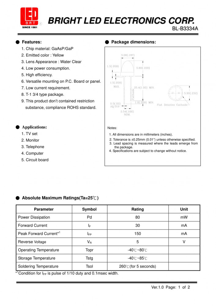 BL-B3334A datasheet document page 1