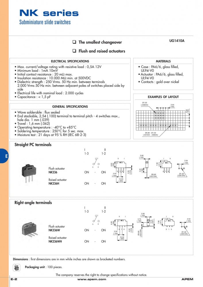 APEM NK236 technical documentation page