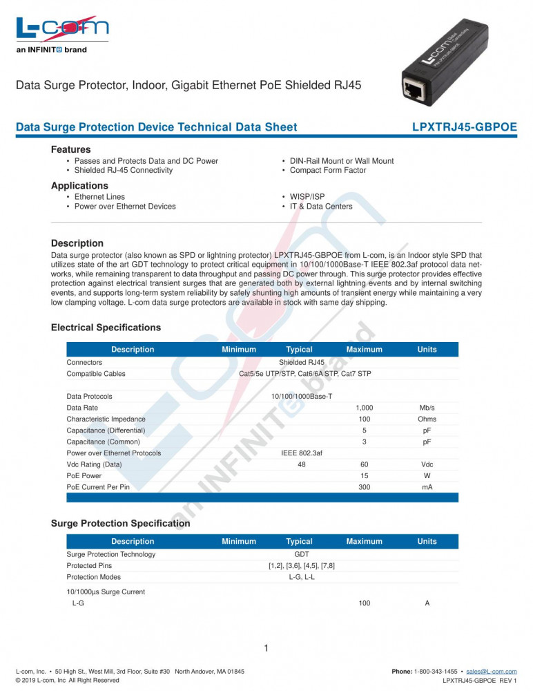 LPXTRJ45-GBPOE datasheet page 1