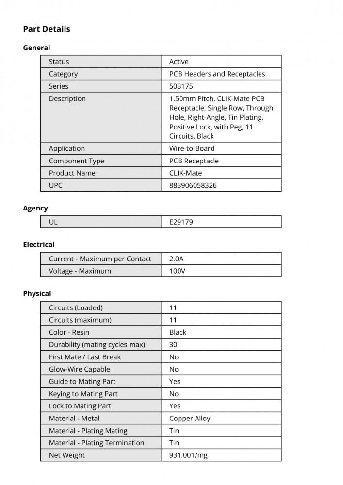 MOLEX 5031751101 technical document page 2