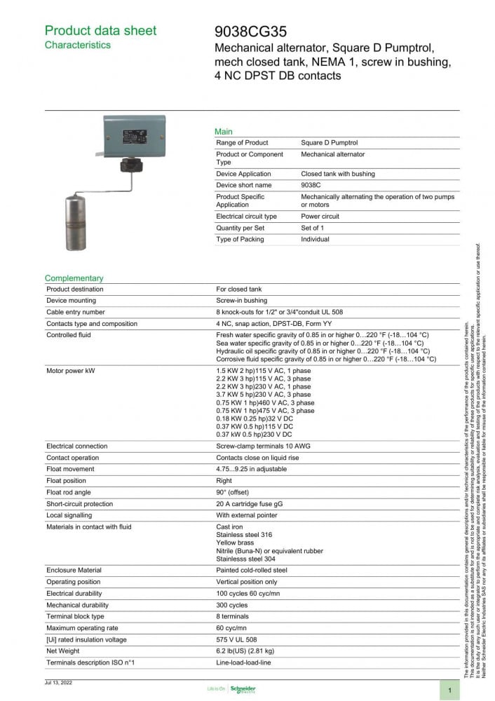 9038CG35 technical document page 1