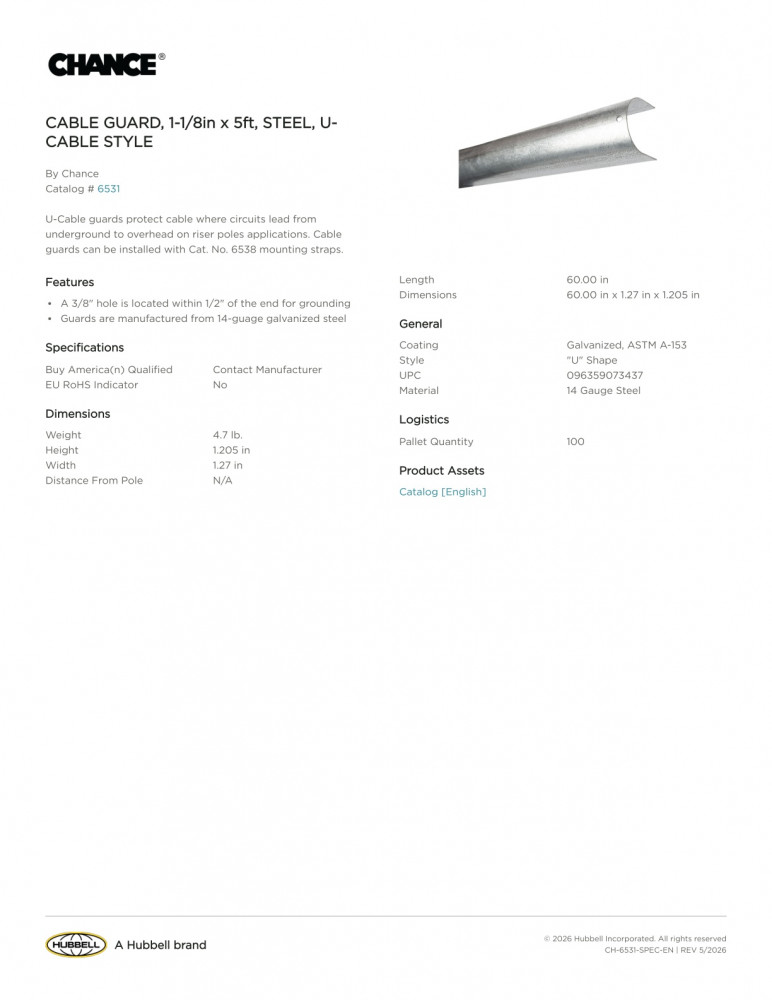 Burndy Chance catalog visual for cable guard model 6531