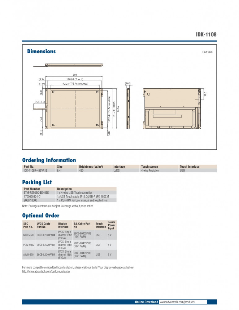 ADVANTECH IDK-1108R-45SVA1E technical document page 2