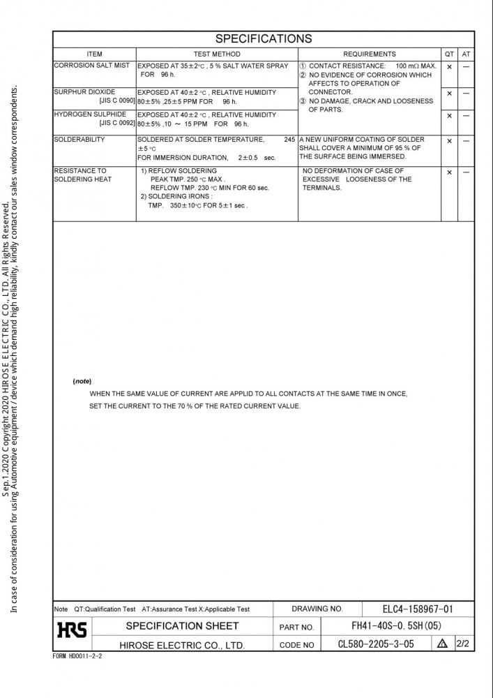 HRS FH41-40S-0.5SH(05) specification sheet page 2