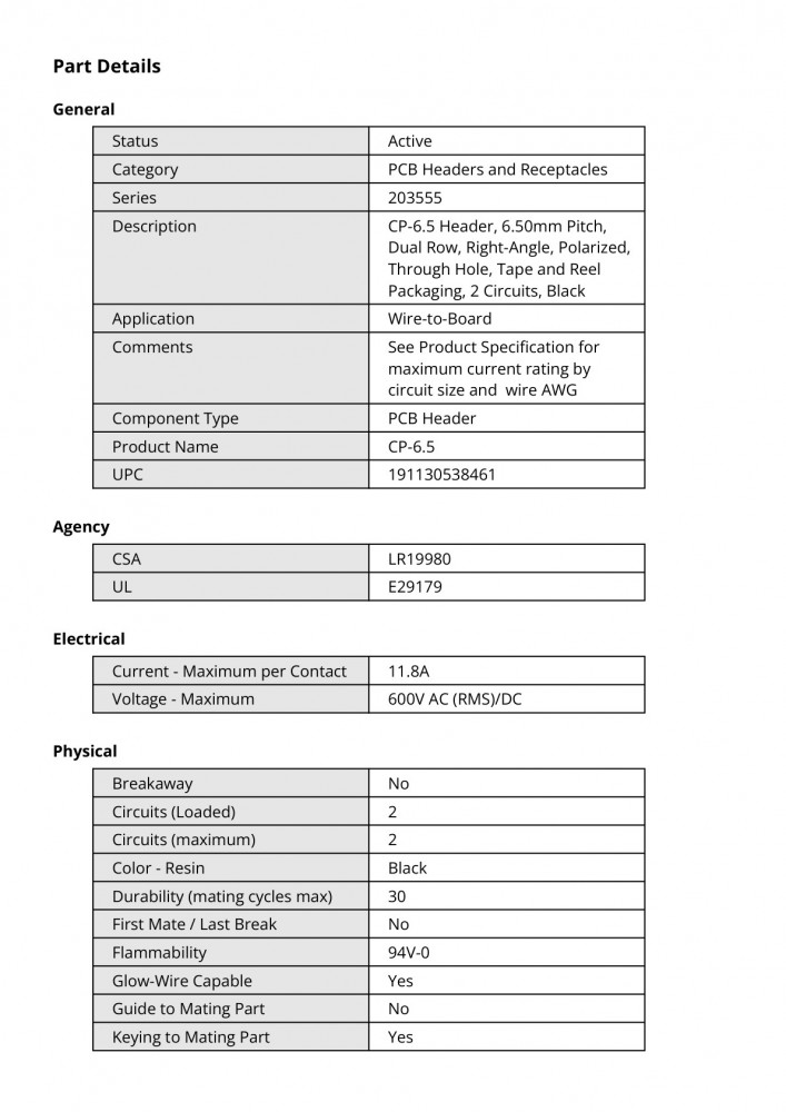 Product document page 2 for MOLEX 2035551222