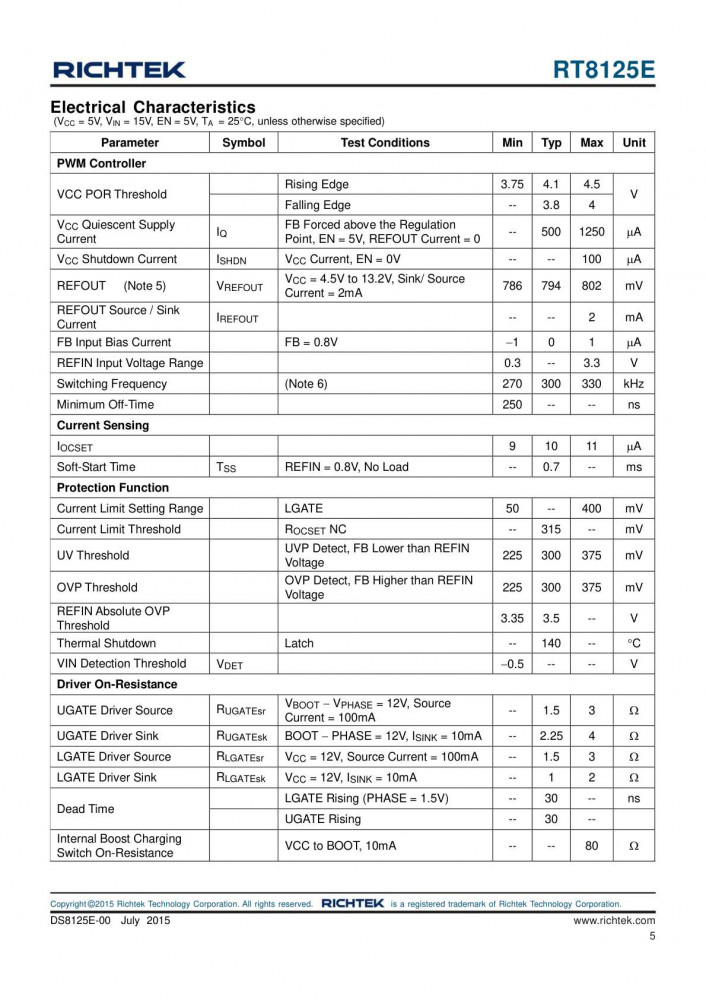 RT8125E datasheet page 5