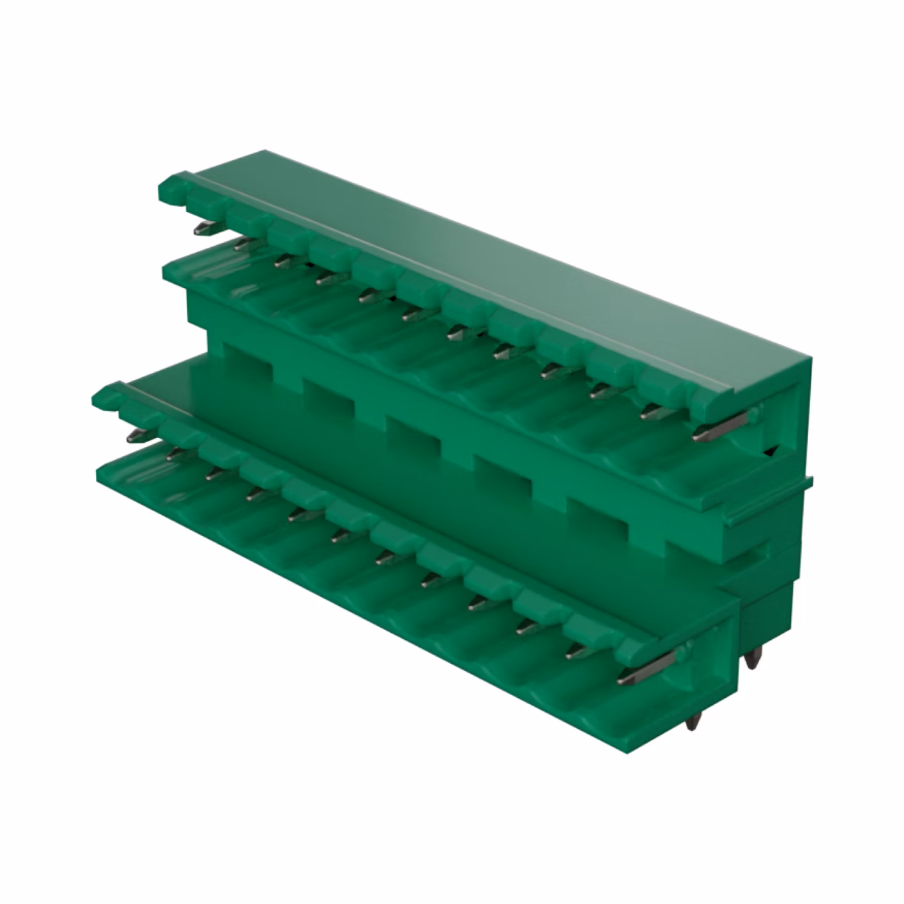 5.00mm Pitch Eurostyle Horizontal Dual Level PCB Header, Open Ends, Green Housing, 24 Circuits for sale