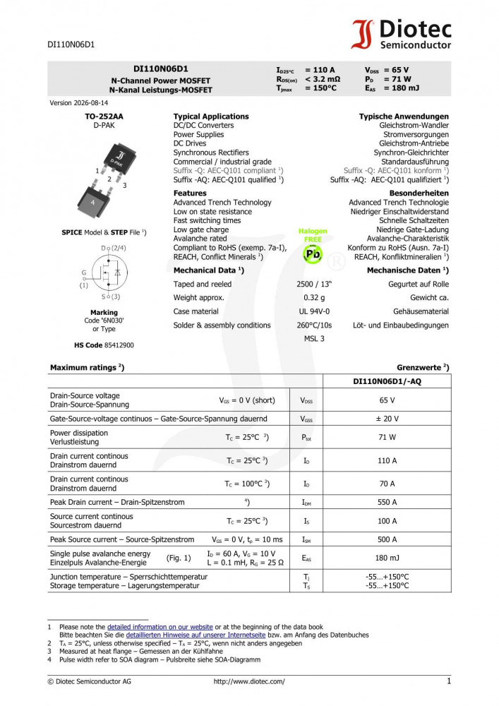 DI110N06D1-AQ datasheet page 1