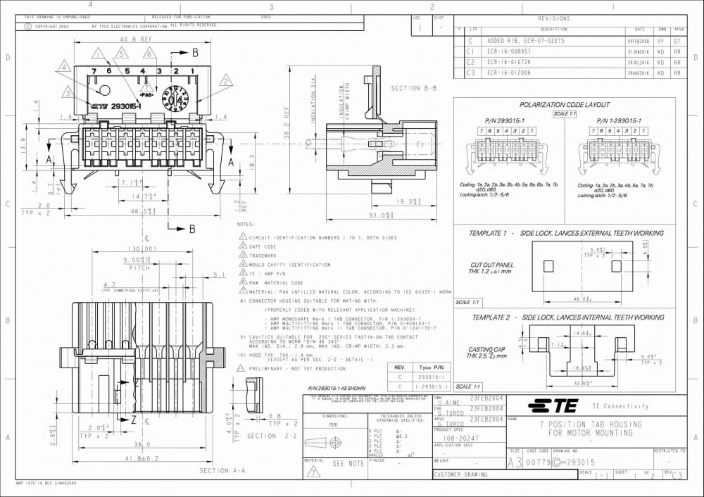 TE Connectivity 293015-1 technical drawing page 1