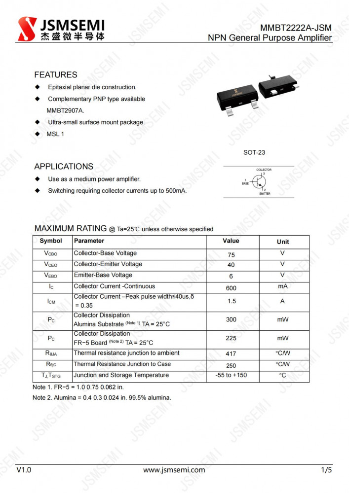 MMBT2222A-JSM datasheet page 1