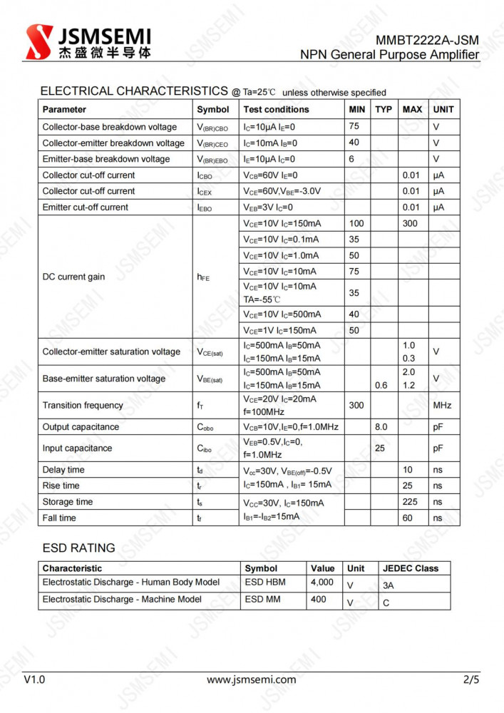 MMBT2222A-JSM datasheet page 2