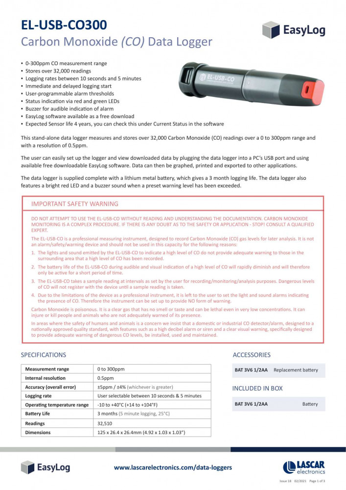 EL-USB-CO300 product documentation, page 1