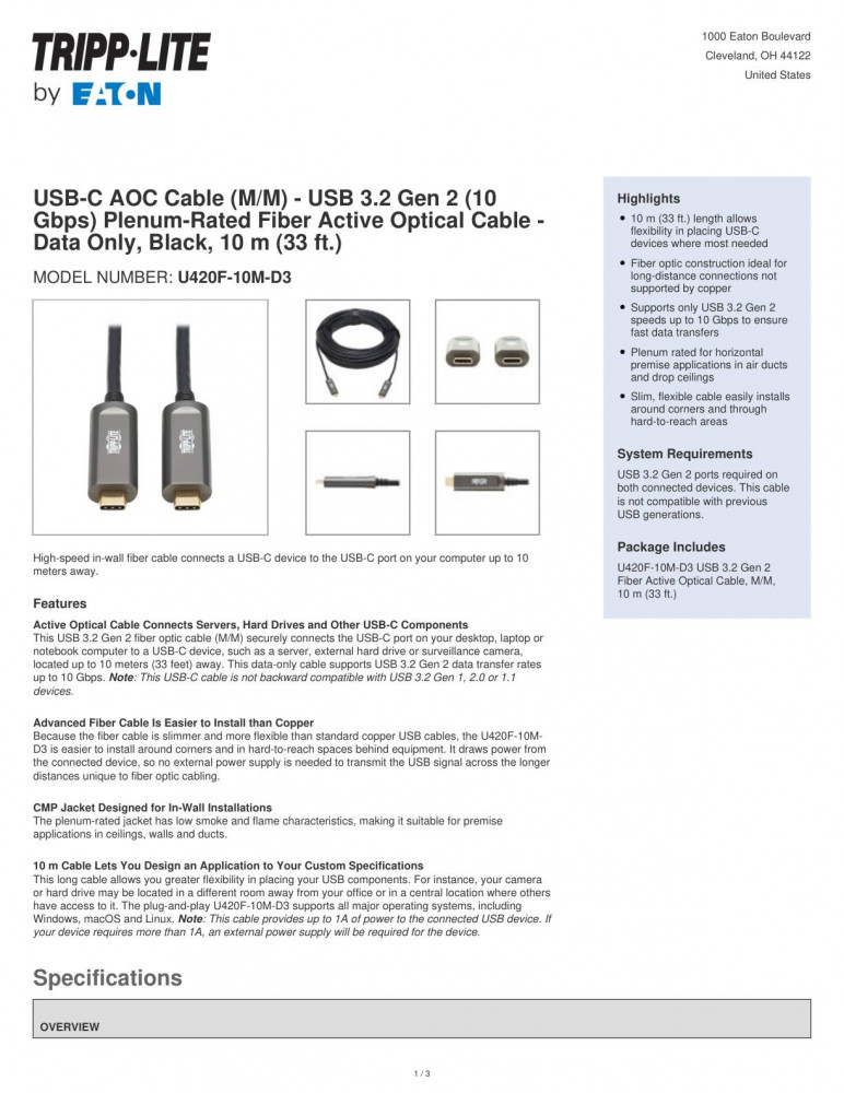 U420F-10M-D3 technical document page 1