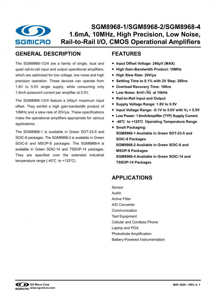 SGM8968 datasheet page 1