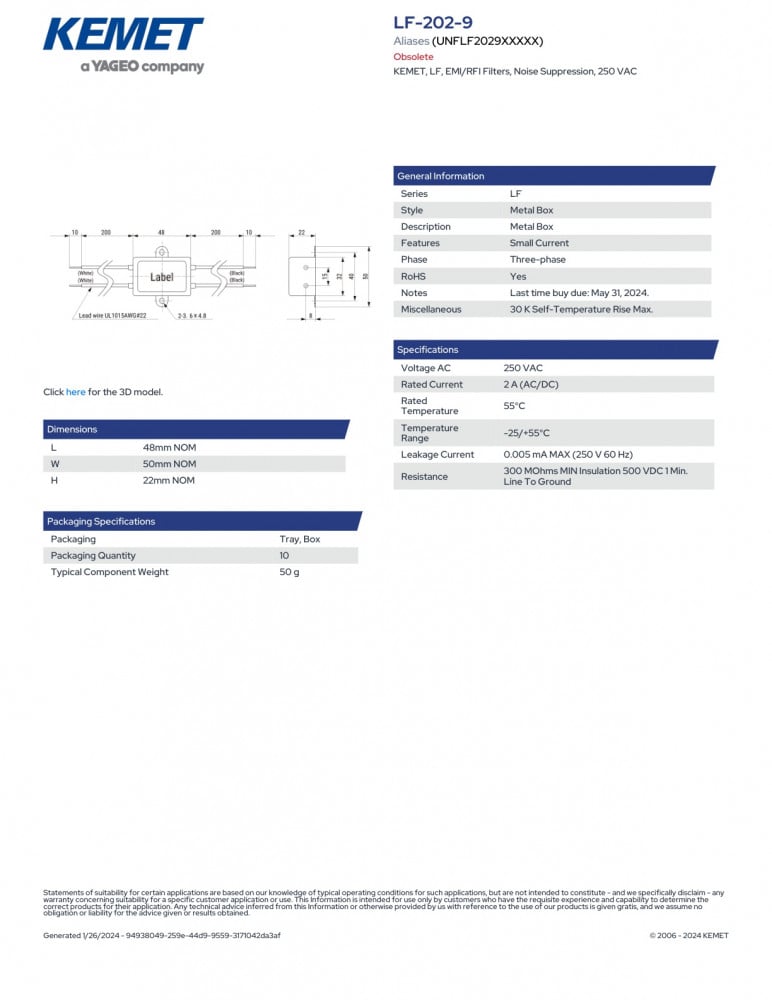 KEMET LF-202-9 technical document preview