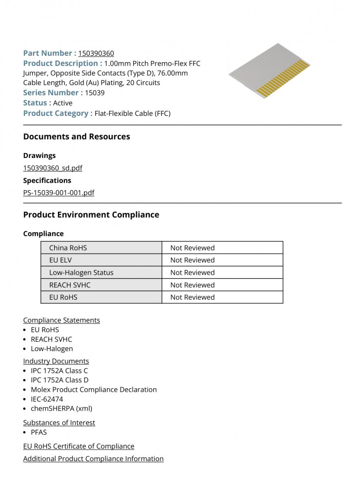 Molex 1.00 mm pitch FFC family specification, page 1