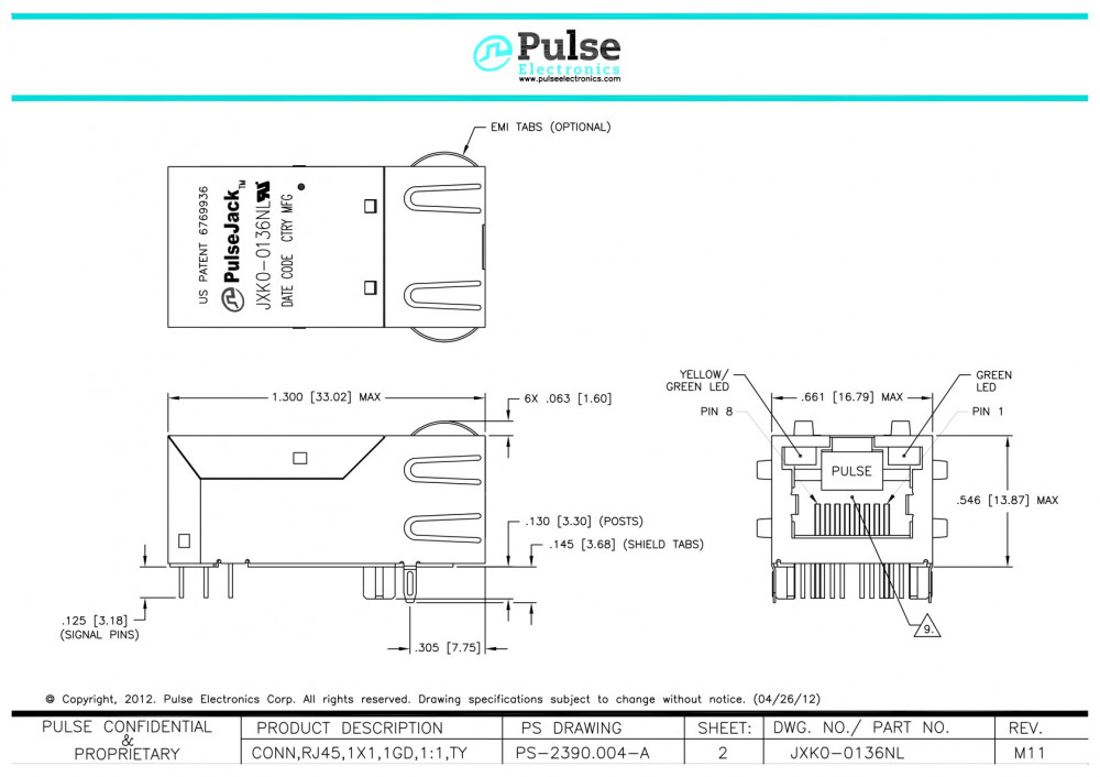 PULSE JXK0-0136NL technical drawing page 2