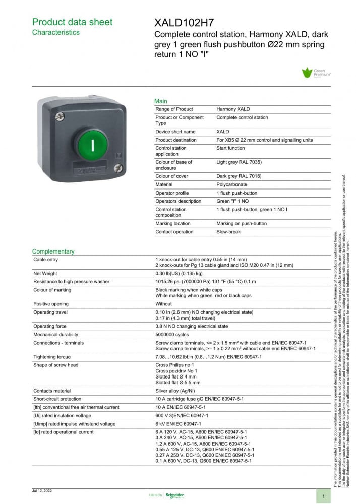XALD102H7 technical document page 1