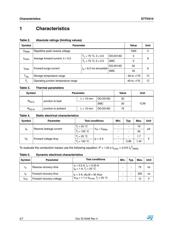 STTH310S datasheet page 2