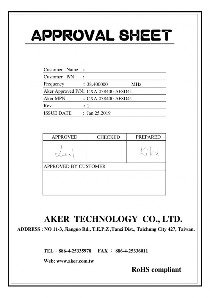 AKER CXA-038400-AF8D41 approval sheet page 1