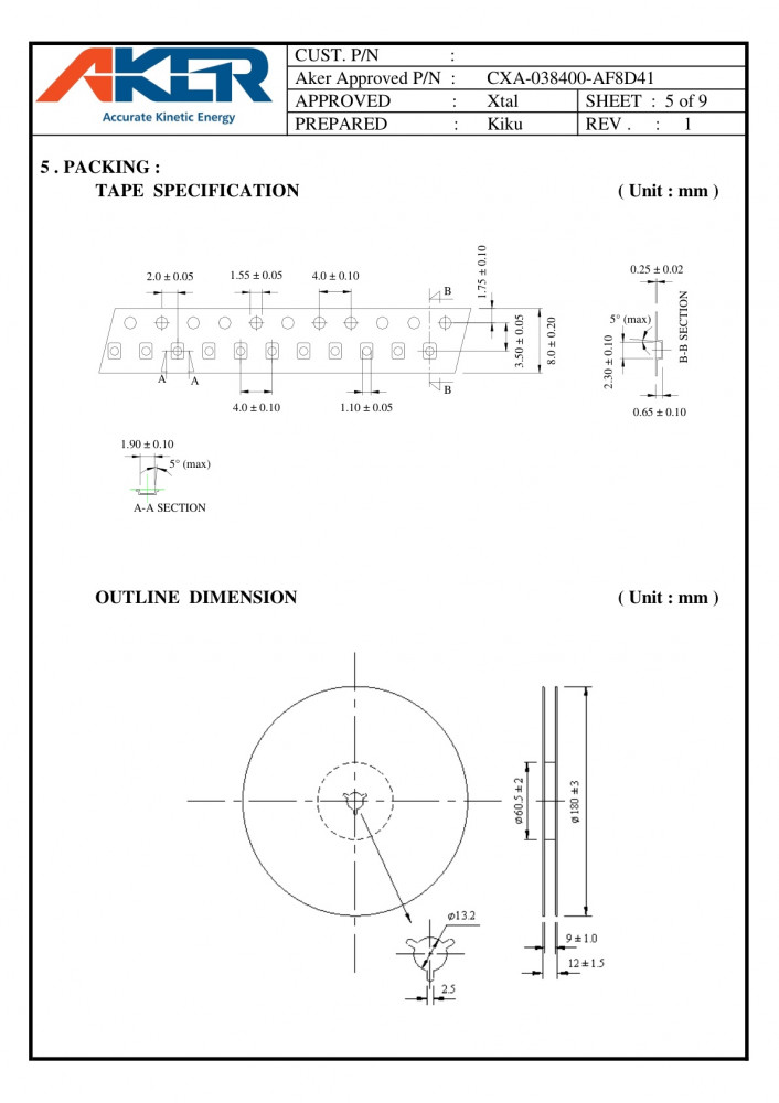 AKER CXA-038400-AF8D41 tape specification