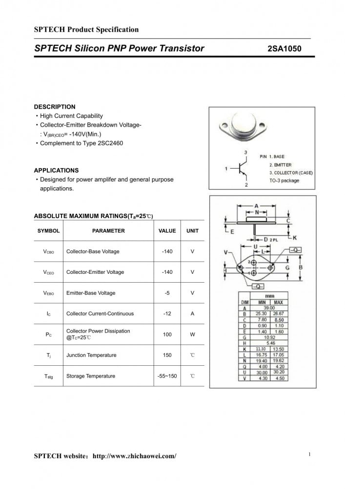 2SA1050 datasheet page 1
