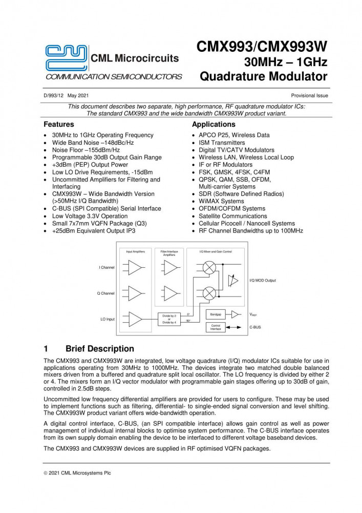 CMX993 datasheet page 1