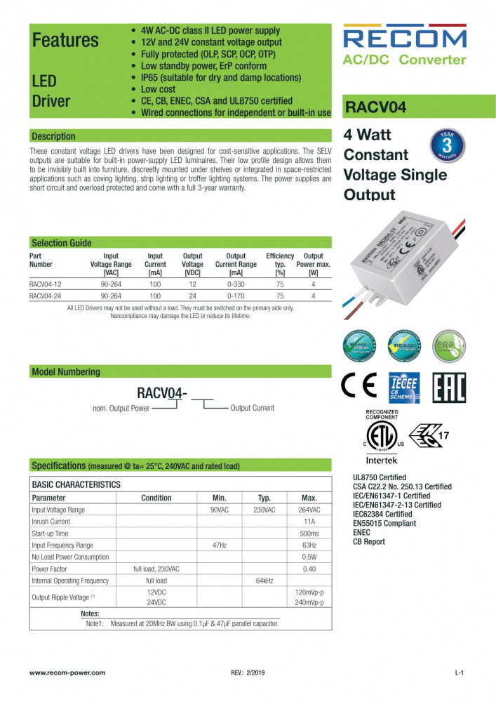 RACV04 datasheet page 1