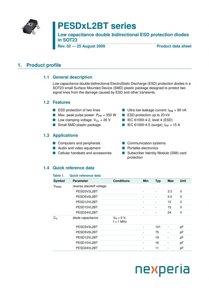 PESD3V3L2BT datasheet page 1