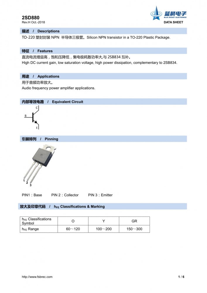 2SD880 datasheet page 1