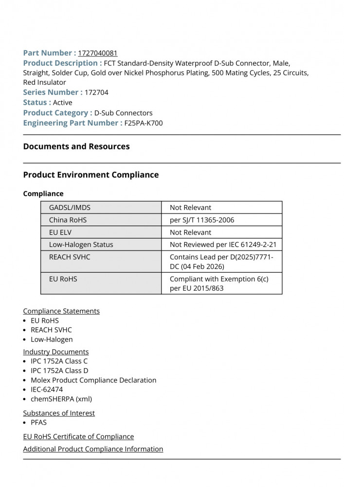 MOLEX 1727040081 technical document page 1