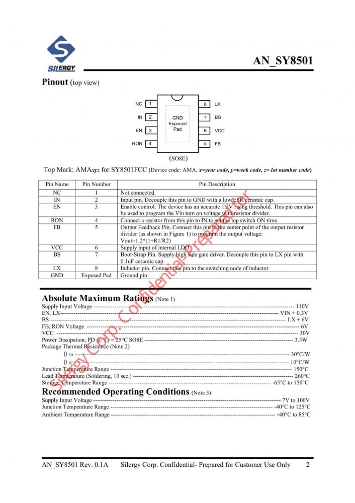 SY8501FCC datasheet page 2