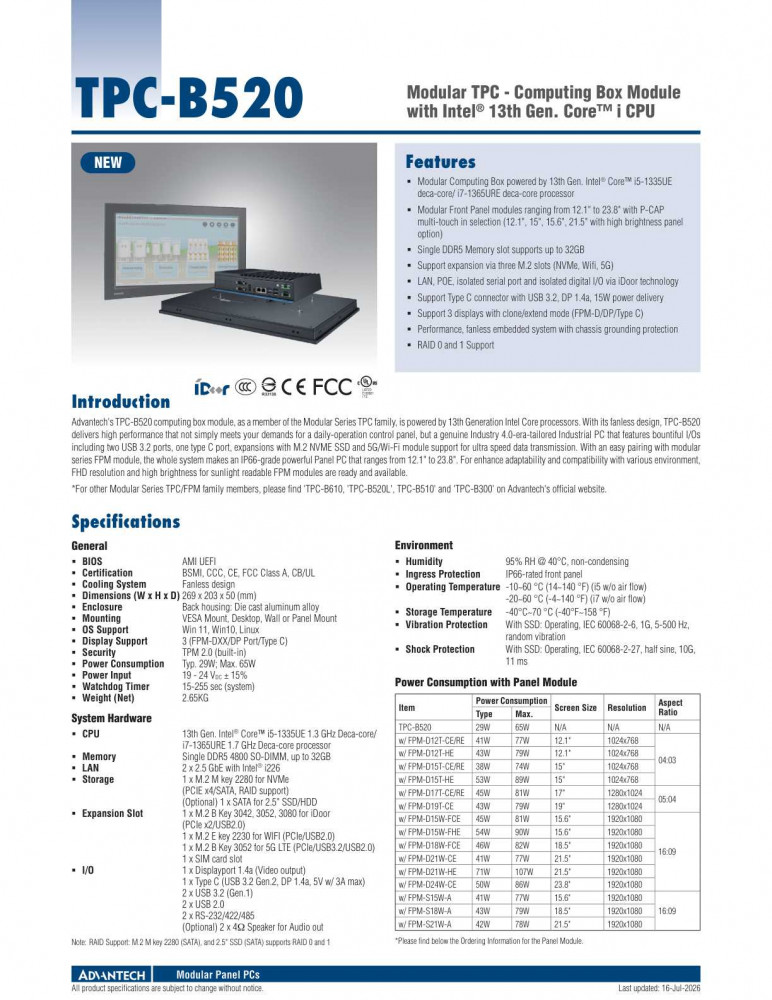 TPC-B520 product documentation page 1