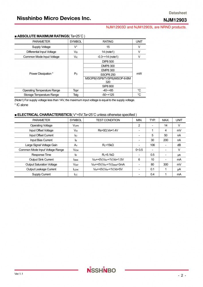 NJM12903 datasheet page 2