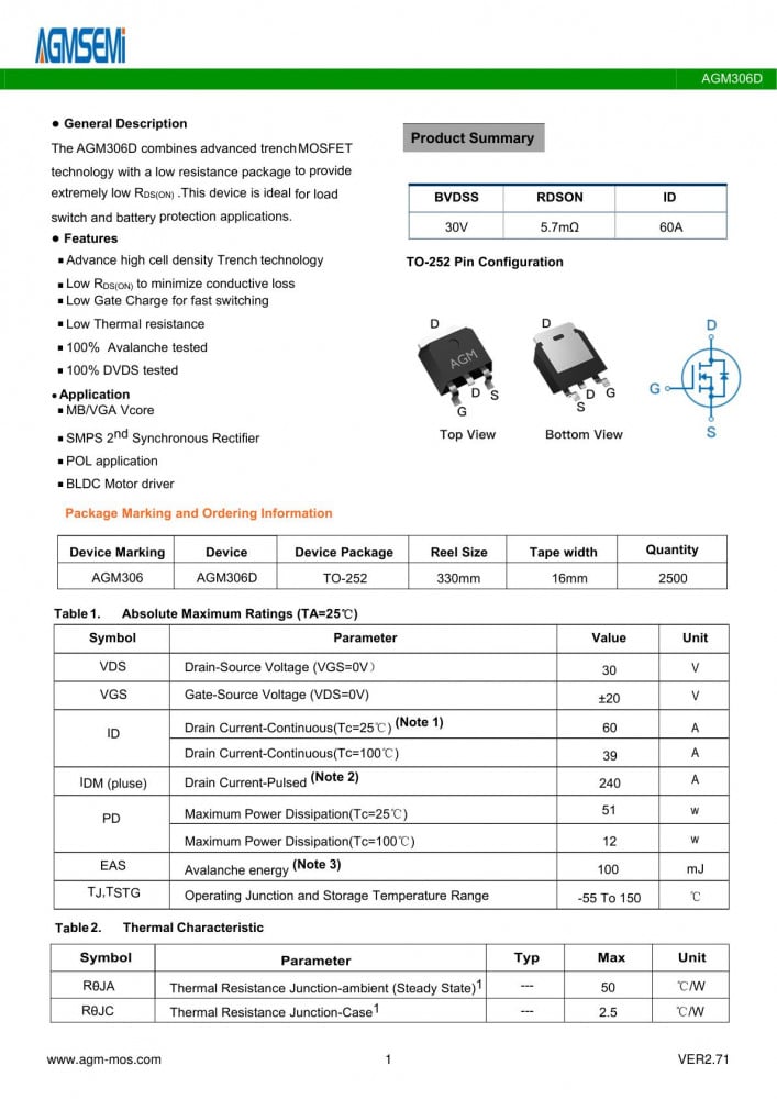 AGM306D datasheet page 1