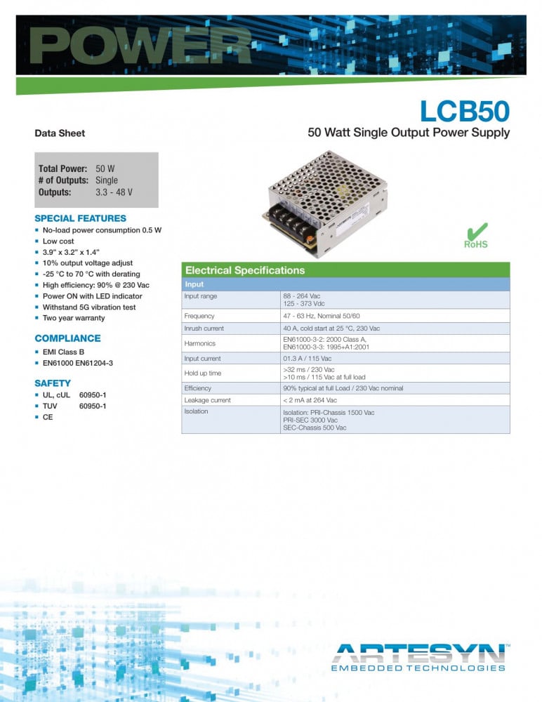 Artesyn LCB50L datasheet page 1