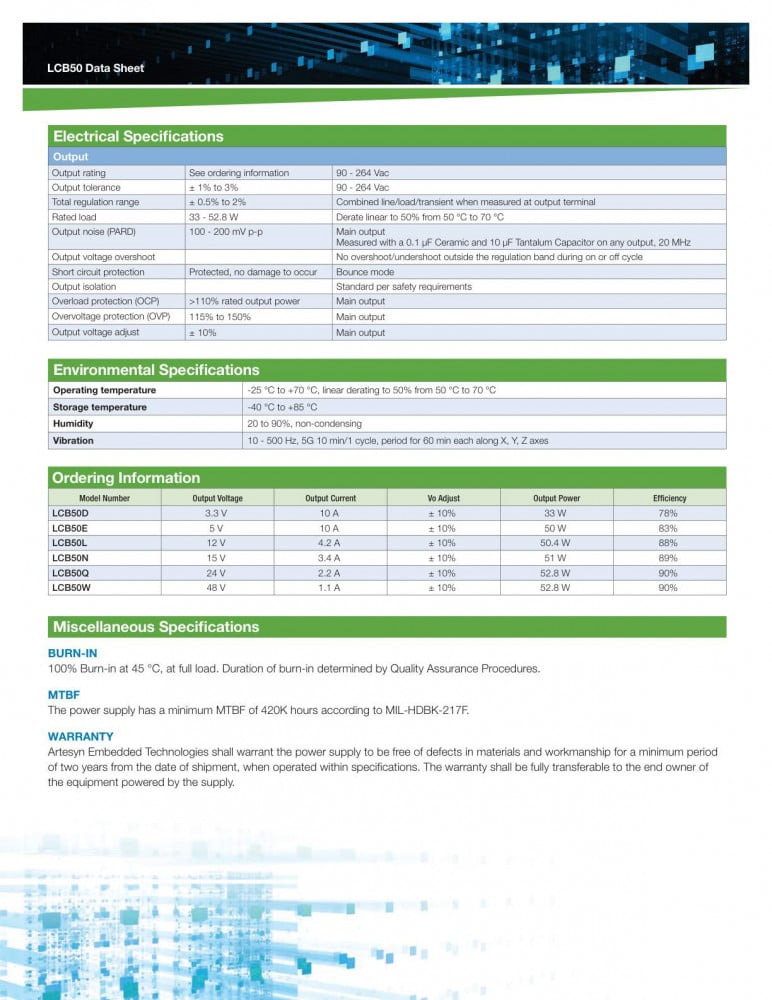 Artesyn LCB50L datasheet page 2