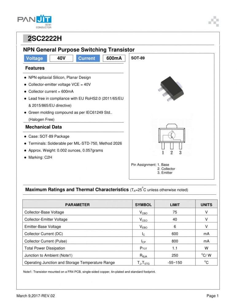 2SC2222H datasheet page 1