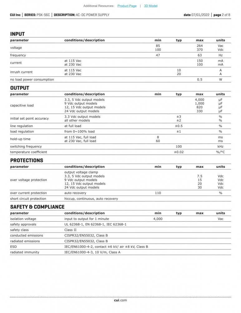 CUI PSK-S6C datasheet page 2