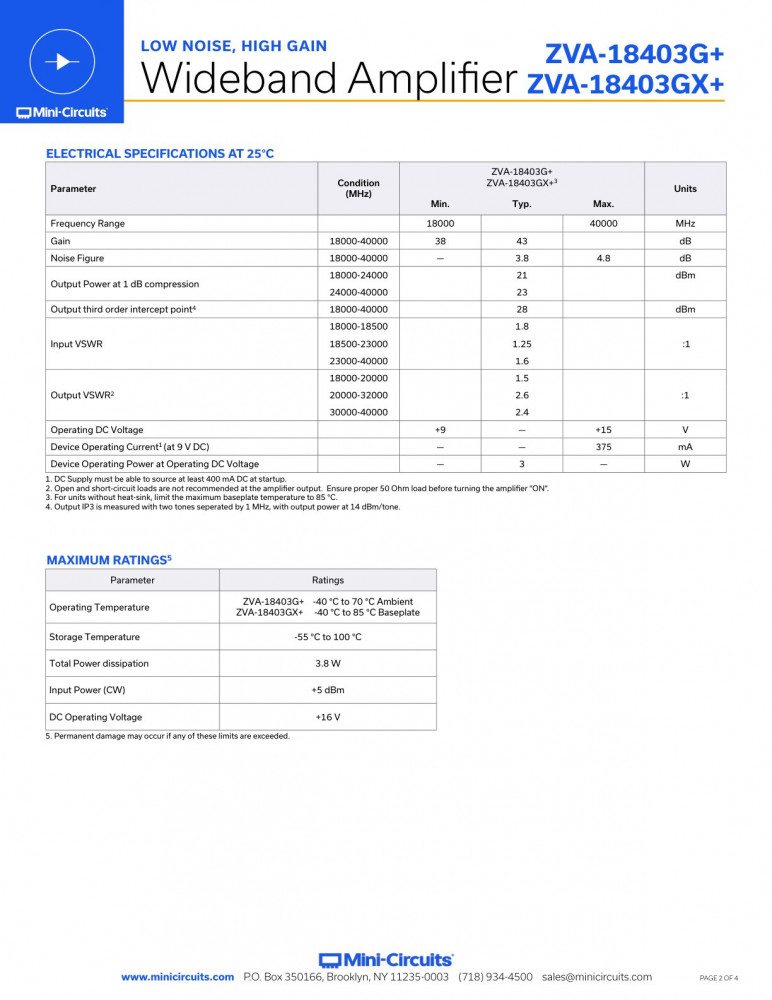 ZVA-18403G+ technical document page 2